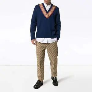 Gucci Gg V-neck Wool Sweater - Blue