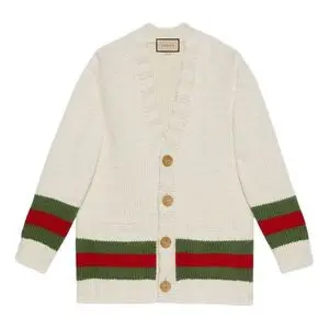 Gucci Wool Cardigan With Web Stripes - Beige