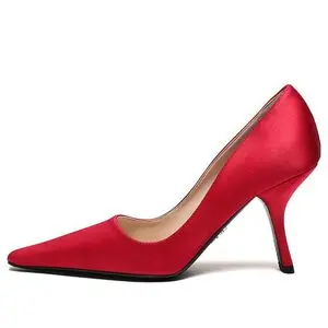 Prada PRADA Satin Pointed Toe High Heel Pumps Red