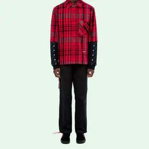 Off-White Jersey Sleeve Checked Shirt 'red Black