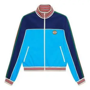 Gucci Technical Jersey Zip-up Jacket With Web Detail - Blue