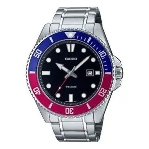 Casio Analog Stainless Steel Watch - Silver/blue/plum