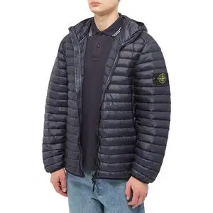 Stone Island Logo Patch Hooded Down Puffer Jacket - Navy