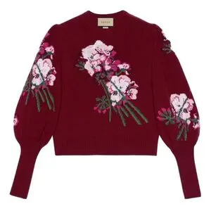 Gucci Floral-intarsia Wool Jumper - Burgundy