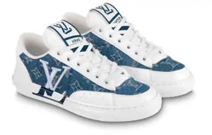 LOUIS VUITTON Charlie Sneakers In White Denim Monogram - White/blue