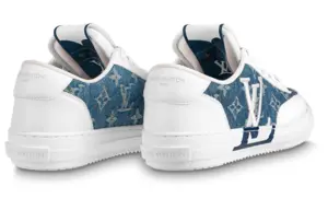 LOUIS VUITTON Charlie Sneakers In White Denim Monogram - White/blue