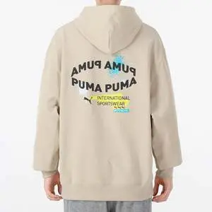 PUMA Oversized Graphic Logo Hoodie - Beige