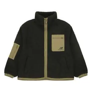NEW BALANCE Splicing Retro Stand Collar Knit Lamb's Wool Short Jacket - Black