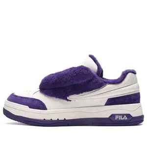 FILA Mix Low Skate Shoes With Fur Detailing And Chain Embellishments - White/purple