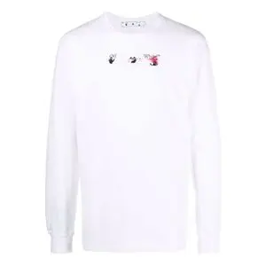 Off-White Arrow Pattern Printing Long Sleeves Ordinary White T-shirt - White/fuchsia