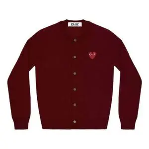 Play Comme Des Garcon Knit Cardigan With Emblem - Burgundy