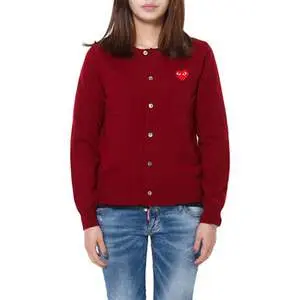 Play Comme Des Garcon Knit Cardigan With Emblem - Burgundy