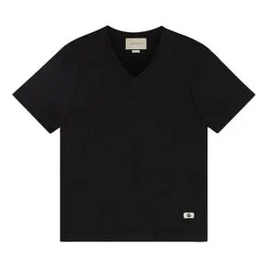 Gucci Ss21 Linen V-neck Tee - Black