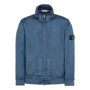 Stone Island Nylon Zip-up Jacket With Logo - Blue
