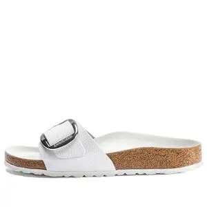 BIRKENSTOCK Birkenstock Madrid Big Buckle Leather Slide Sandals White/silver
