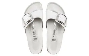BIRKENSTOCK Madrid Big Buckle Leather Slide Sandals - White/silver