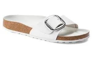 BIRKENSTOCK Madrid Big Buckle Leather Slide Sandals - White/silver