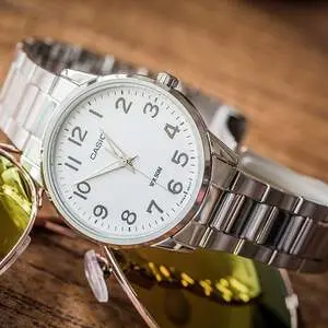 Casio Analog Watch With White Dial And Stainless Steel Strap