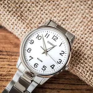 Casio Analog Watch With White Dial And Stainless Steel Strap
