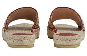 Gucci Double G Canvas Straw Woven Slide Espadrilles - Default Color