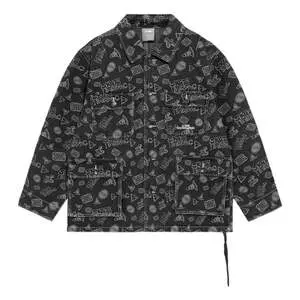LI-NING Full Print Washed Denim Jacket - Black/grey