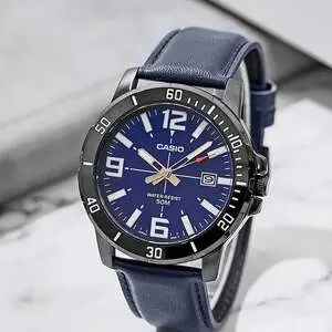 Casio Classic Analog Watch With Leather Strap - Blue