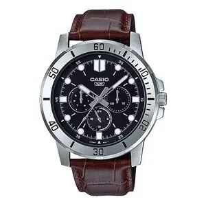 Casio Analog Watch With Leather Strap - Black