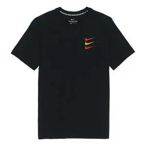 Nike Contrasting Colors Logo Sports Round Neck Short Sleeve T-shirt - Black