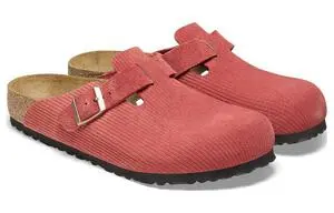 BIRKENSTOCK Boston Suede Embossed Clogs - Red