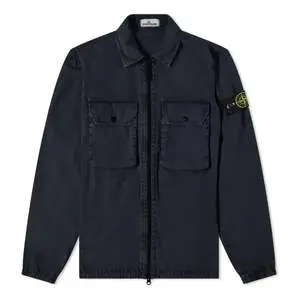Stone Island 2 Pocket Brushed Cotton Shirt Jacket - Navy
