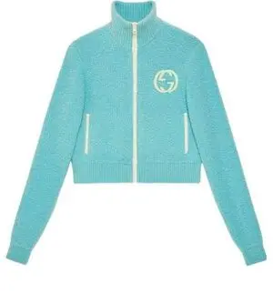 Gucci Interlocking G Extrafine Wool Zip Up Cardigan - Light Blue