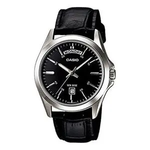 Casio Analog Watch With Leather Strap - Black