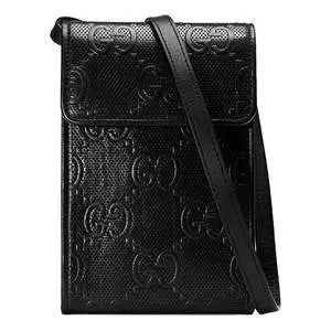 Gucci Embossed Logo Shoulder Messenger Bag - Black