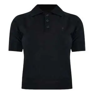 AMI Paris Merino Knit Wool Short Sleeve Polo With Tone-on-tone Heart Logo - Black