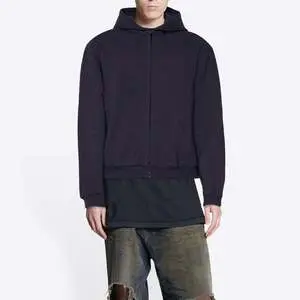 Balenciaga Tab Worn-out Zip-up Hoodie - Black