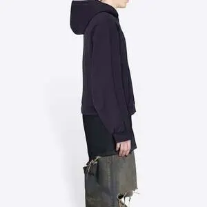 Balenciaga Tab Worn-out Zip-up Hoodie - Black