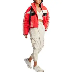 Adidas Puffer Jacket With Stand Collar - Red
