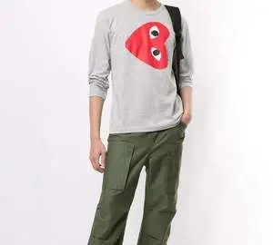 Play Comme Des Garcon Side Heart Long Sleeves Tee - Grey