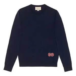 Gucci Wool Jumper With Gg Detail - Navy