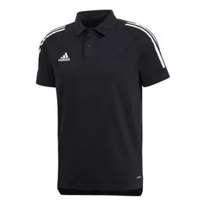 Adidas Logo Embroidered Stripe Sports Short Sleeve Black Polo Shirt - Default Color