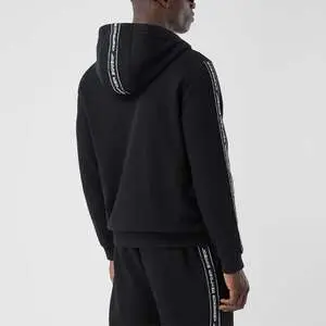Burberry Logo Cotton Zip-up Hooded Top - Black