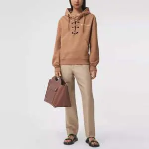 Burberry Cotton Loose Hoodie With Lace-up Detail