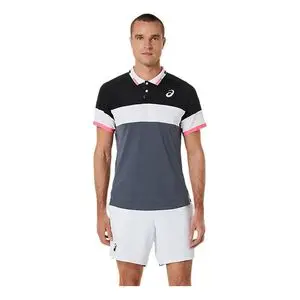Asics Match Polo Shirt 'performance Black Carrier Grey - Black/white/grey