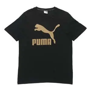 PUMA Athleisure Casual Sports Bronzing Logo Printing Short Sleeve - Black