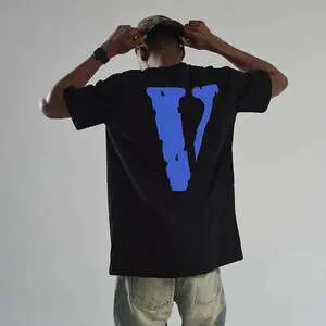 VLONE Large Logo Round Neck Short Sleeve T-shirt 'black Blue - Black/blue