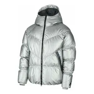 Nike Metallic Hooded Down Feather Jacket - Silver