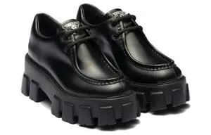 Prada Monolith Brushed Leather Lace-up Shoes - Black