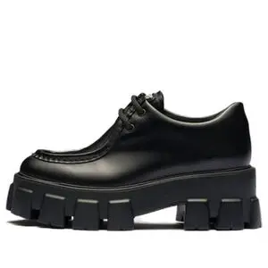 Prada Monolith Brushed Leather Lace-up Shoes - Black