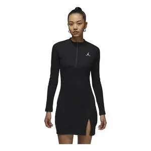 JORDAN Jordan Air 1/2-Zip Long Sleeve Knit Dress Black/white