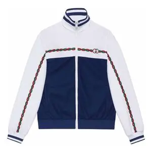 Gucci Interlocking G Polyester Pique Zip-up Jacket - White/blue
